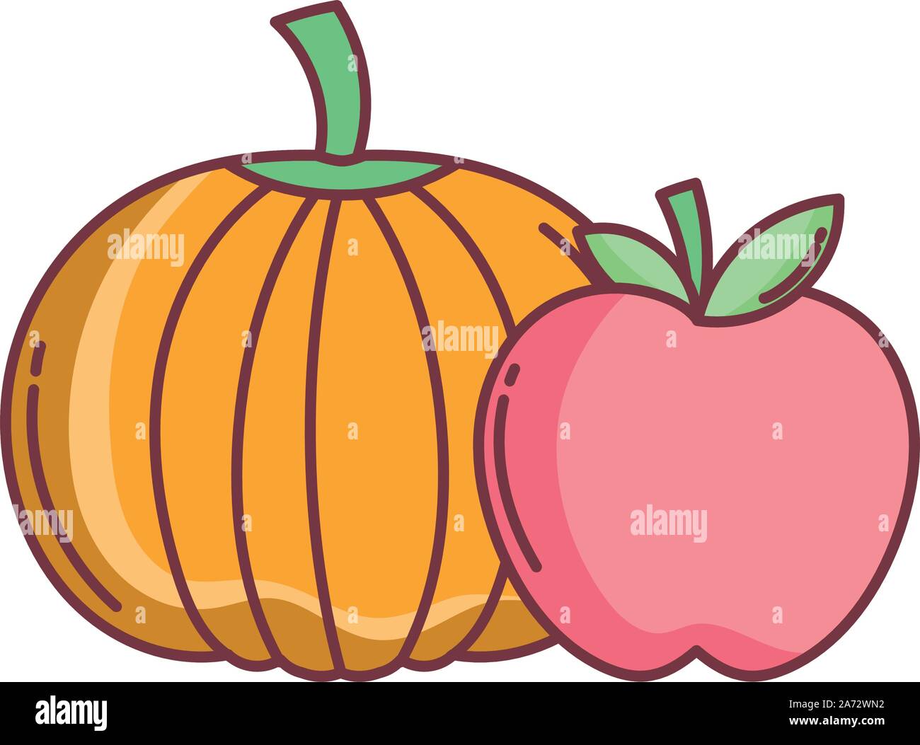 pumpkin and apple fruit vegetable harvest autumn vector illustration ...