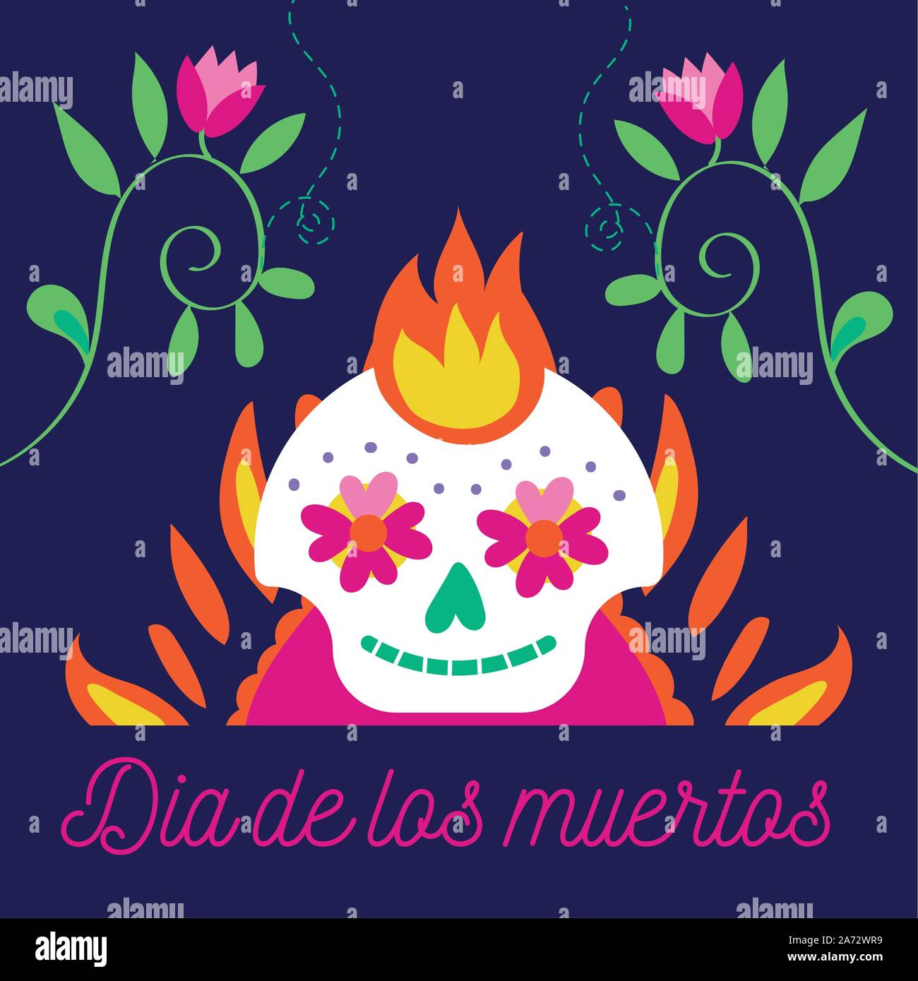 dia de los muertos card with lettering and skull Stock Vector Image ...