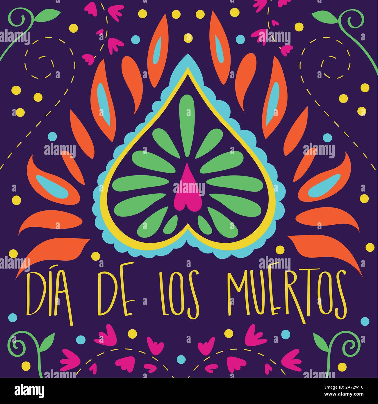 dia de los muertos card with calligraphy and floral decoration Stock ...