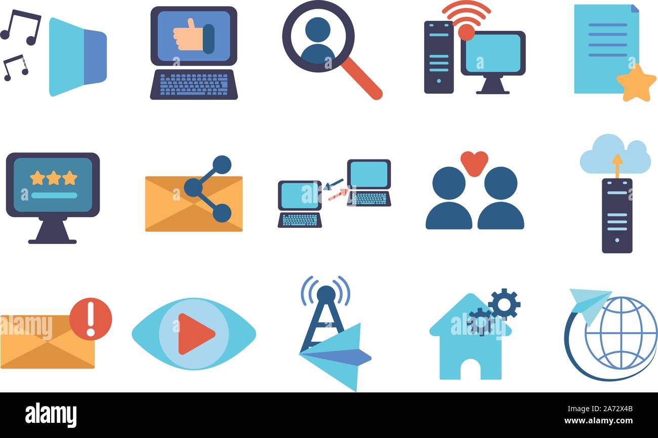 technology data digital multimedia icons set vector illustration Stock ...