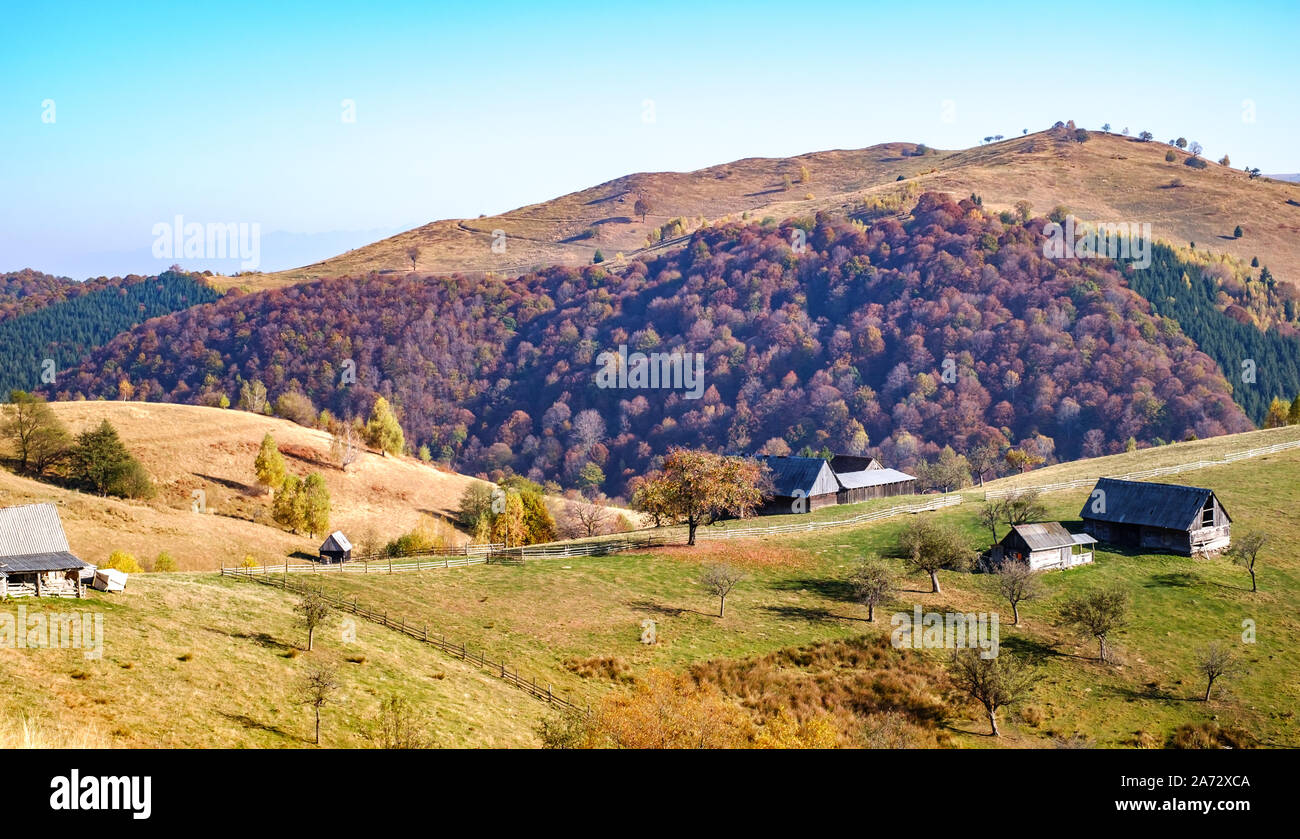 hills in the fall season, Fantanele village, Sibiu county, Romania ...