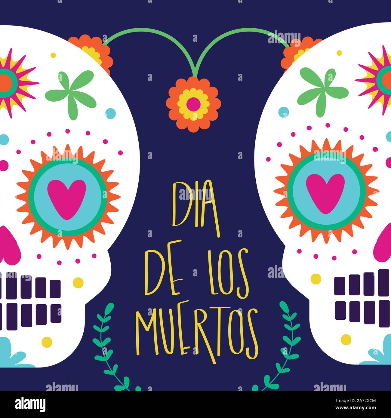 dia de los muertos card with lettering and skulls Stock Vector Image ...
