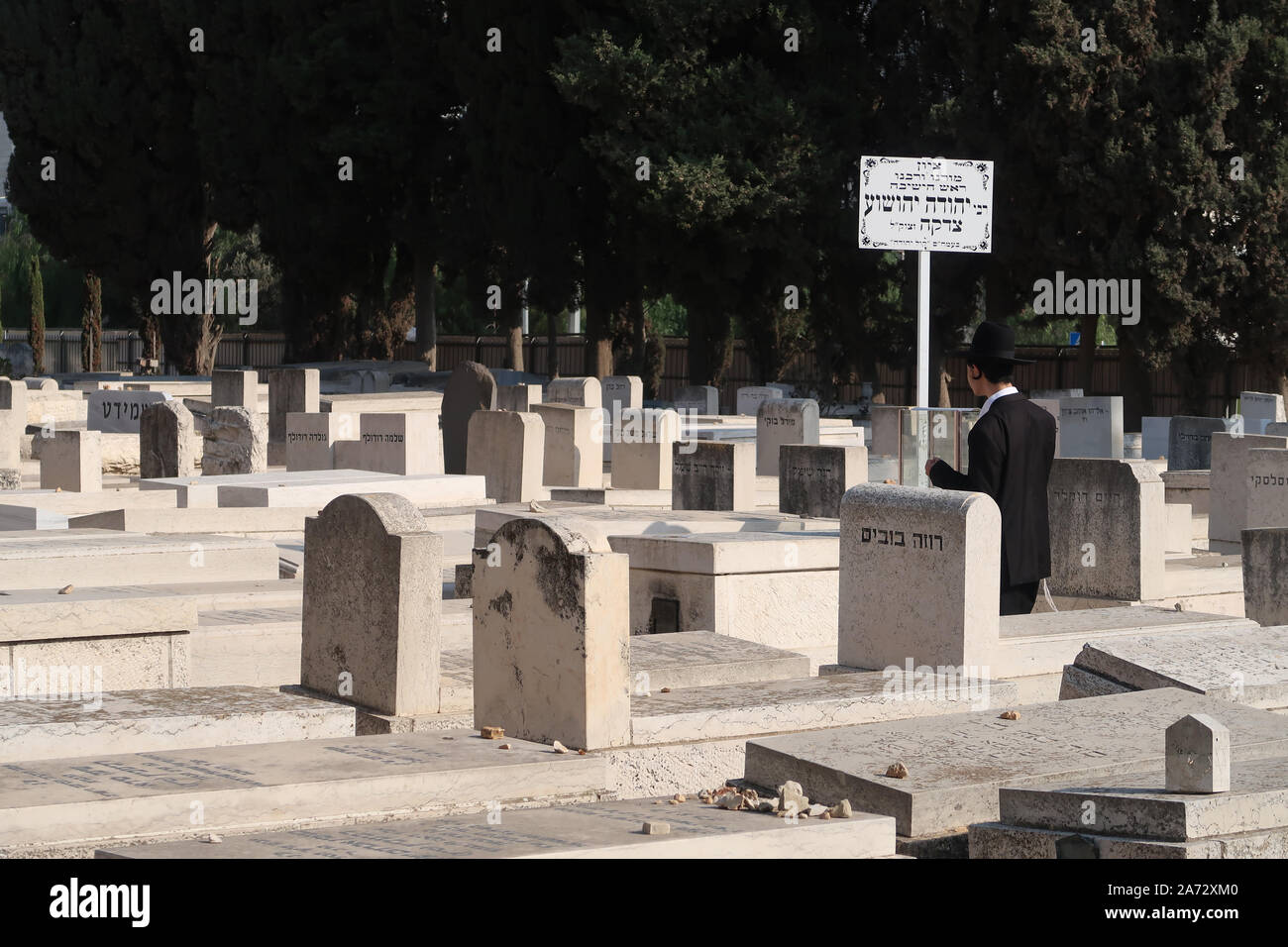 A religious Jew praying over a grave in Sanhedria Cemetery Jewish ...