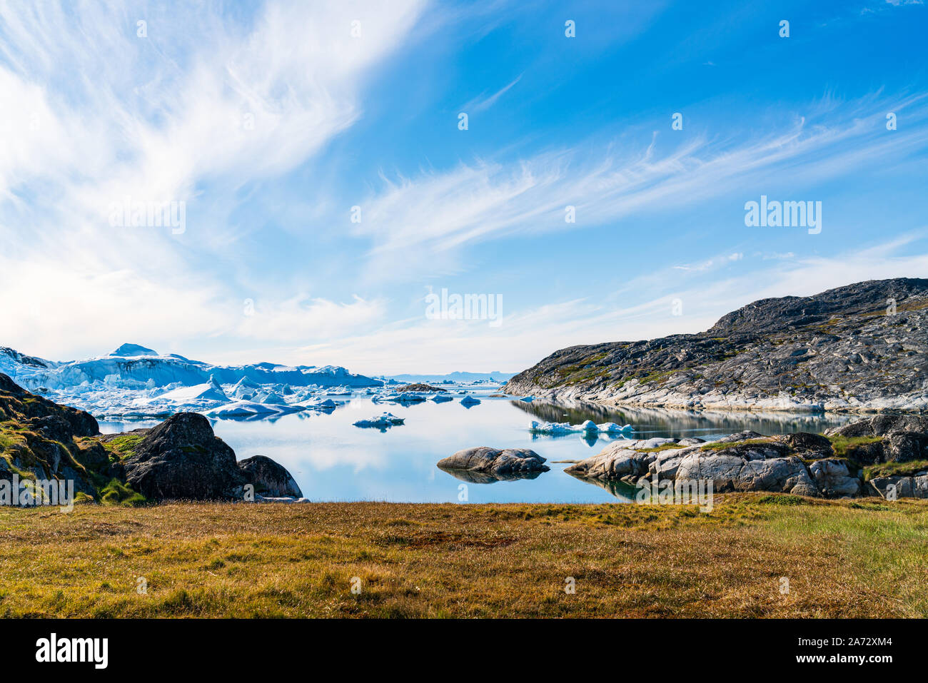Greenland arctic nature landscape with icebergs in Ilulissat icefjord ...