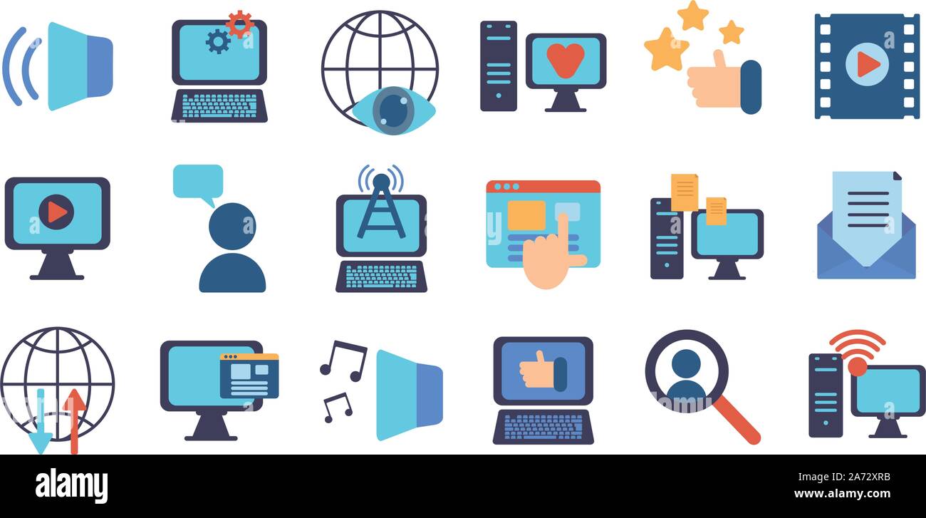 technology data digital multimedia icons set vector illustration Stock ...