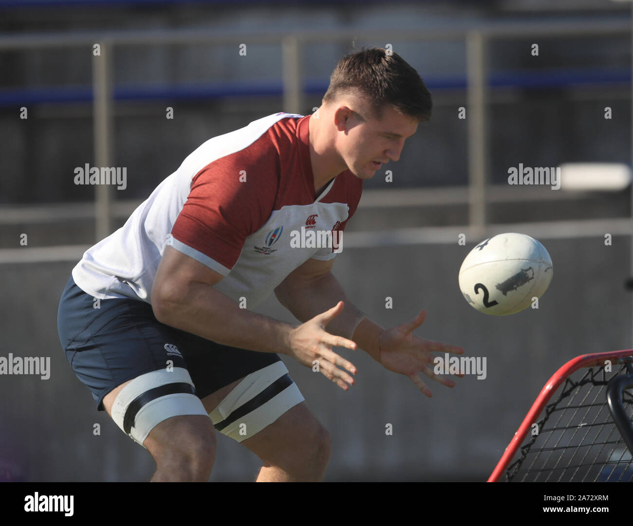 England's Tom Curry during the training session at Fuchu Asahi Football ...