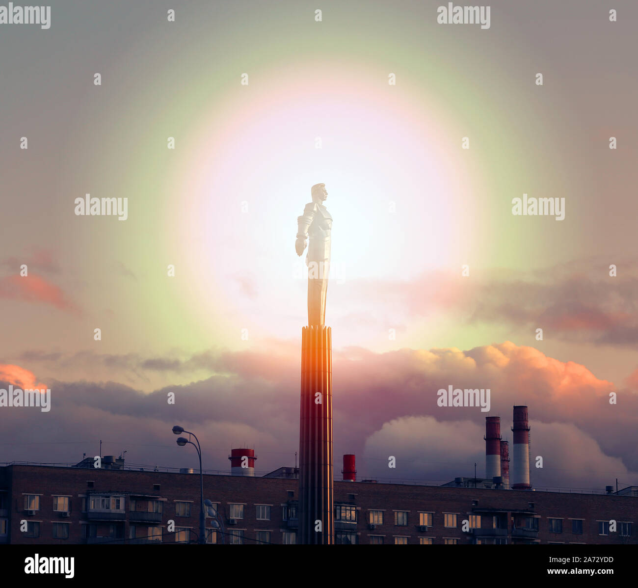 Beautiful Soviet monument to Yuri Gagarin cosmonaut in Moscow Stock ...