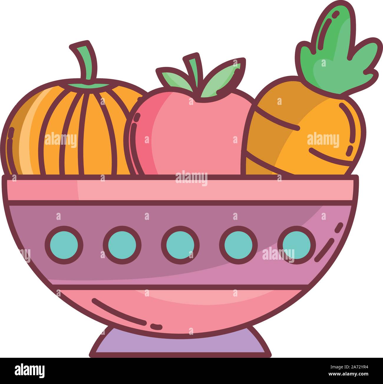 pumpkin and apple and carrot in bowl vector illustration Stock Vector ...