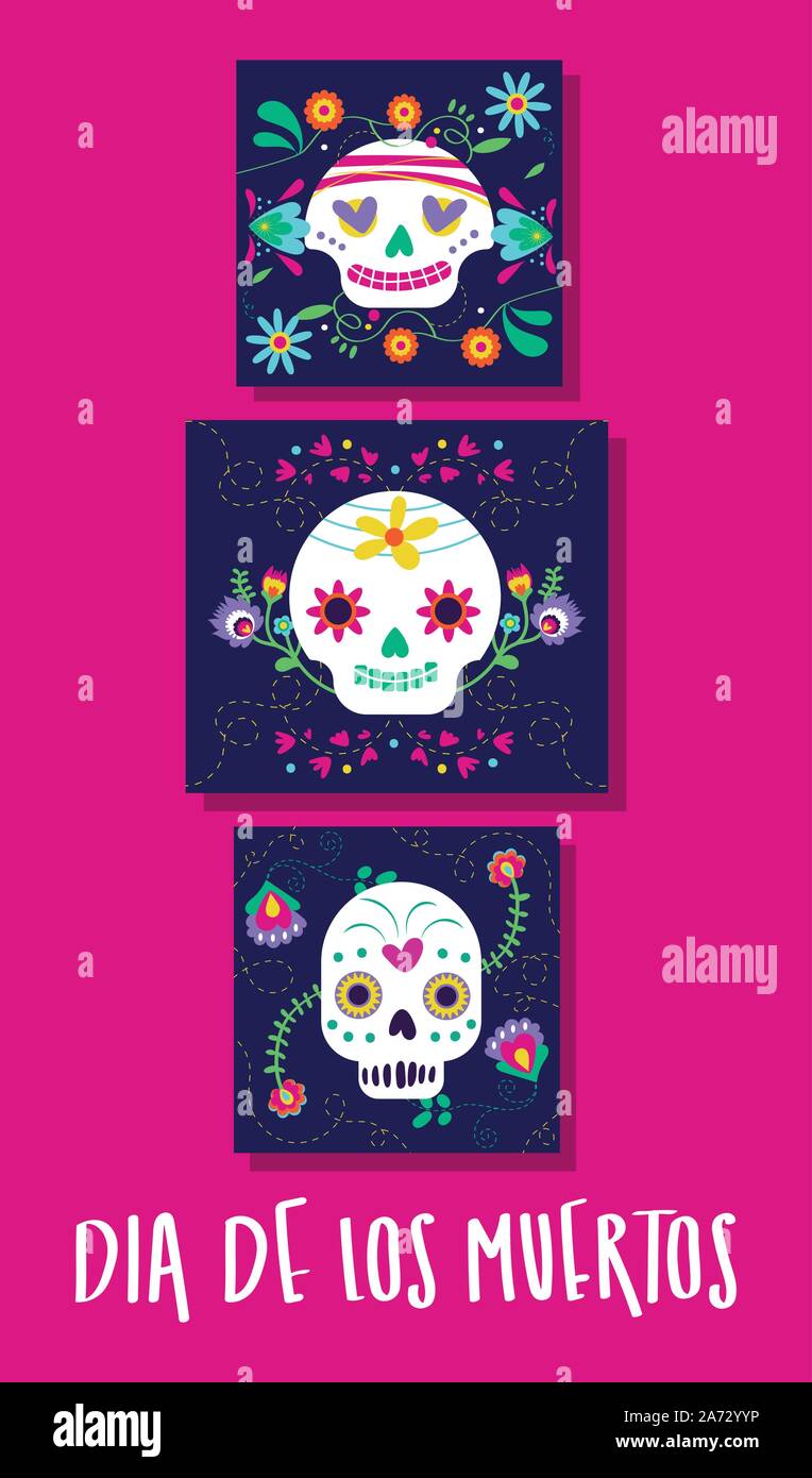 dia de los muertos card with lettering and skulls Stock Vector Image ...