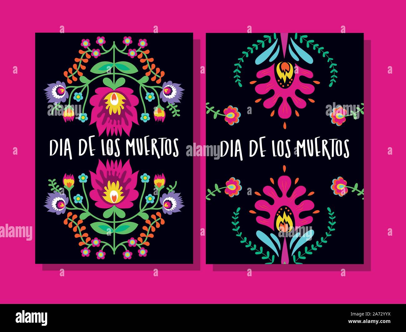dia de los muertos cards lettering with flowers Stock Vector Image ...