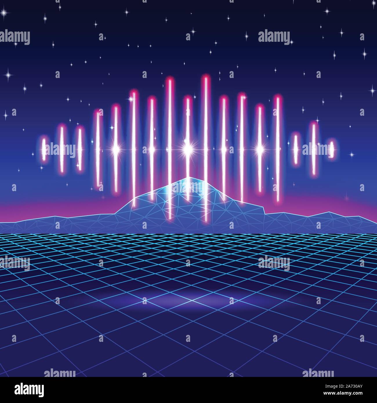 Retro gaming neon background with shiny music wave Stock Vector Image ...