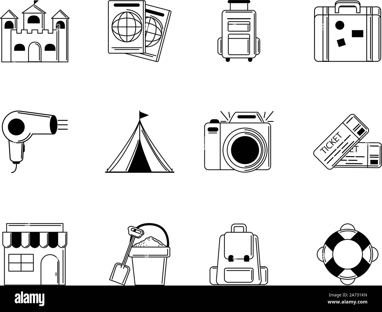 tourism vacations travel icon set thin line vector illustration Stock ...