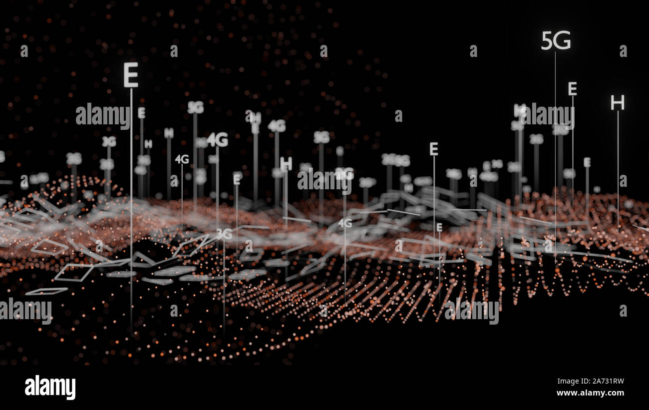 Abstract 3D illustration represent 5G, 4G, 3G, 2G mobile technology ...