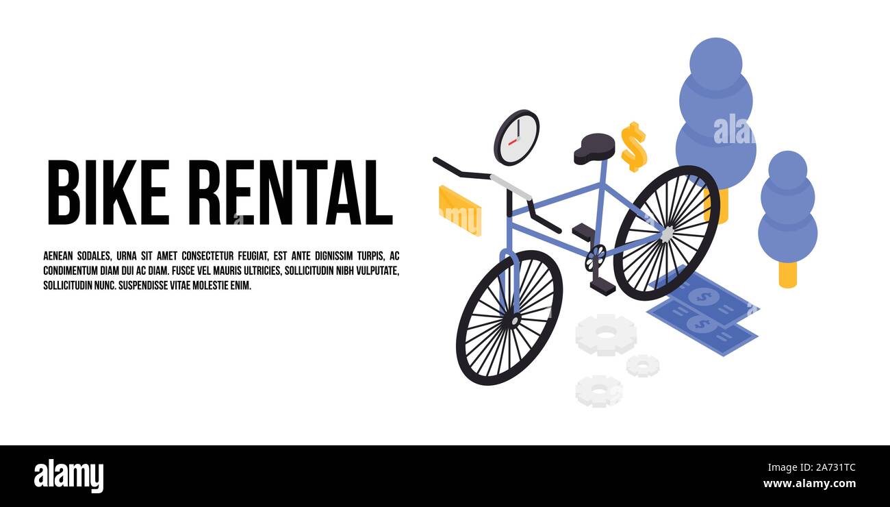 Bike rental concept banner, isometric style Stock Vector Image & Art ...