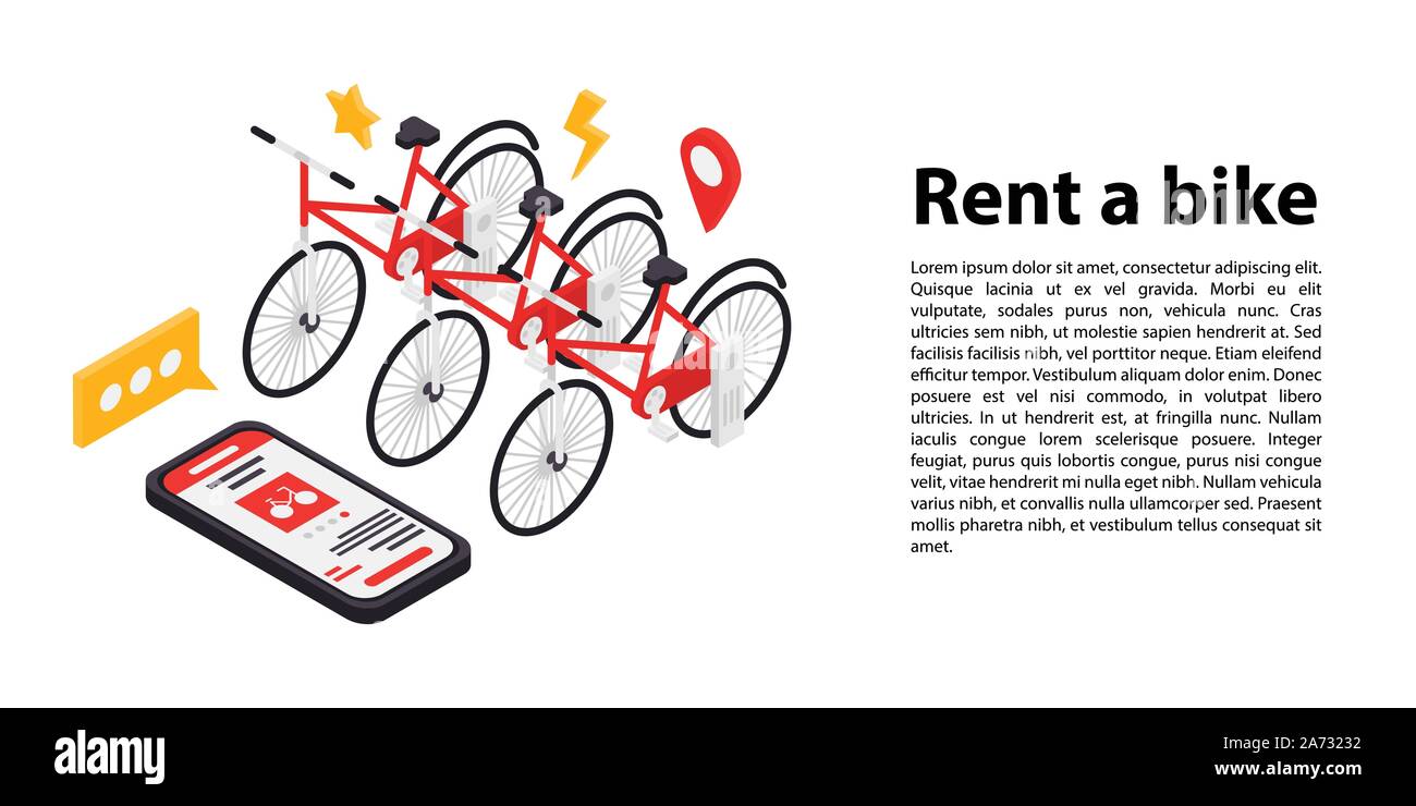 Rent a bike concept banner, isometric style Stock Vector Image & Art ...