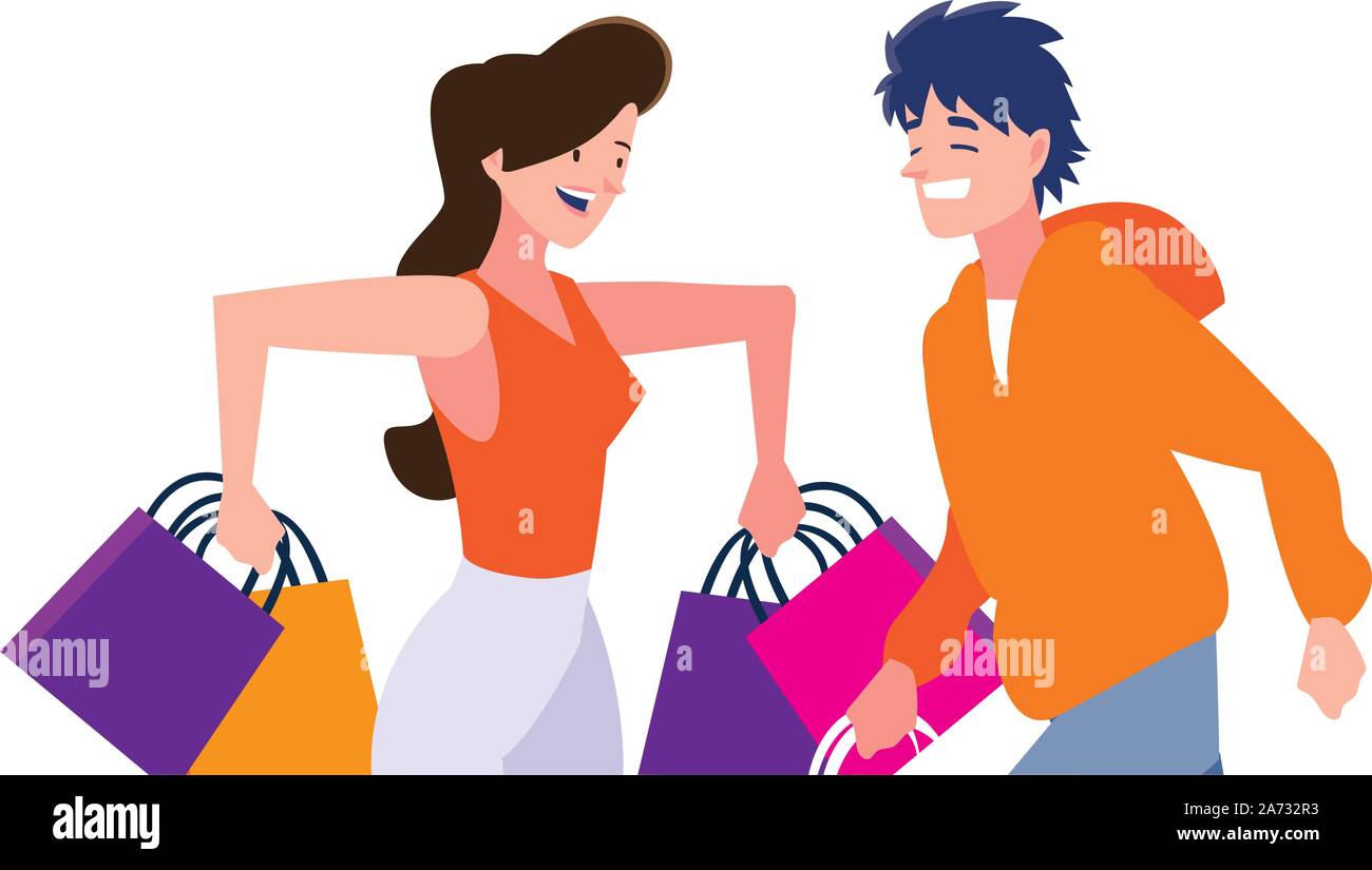 avatar woman and man shopping design, Commerce market store retail ...