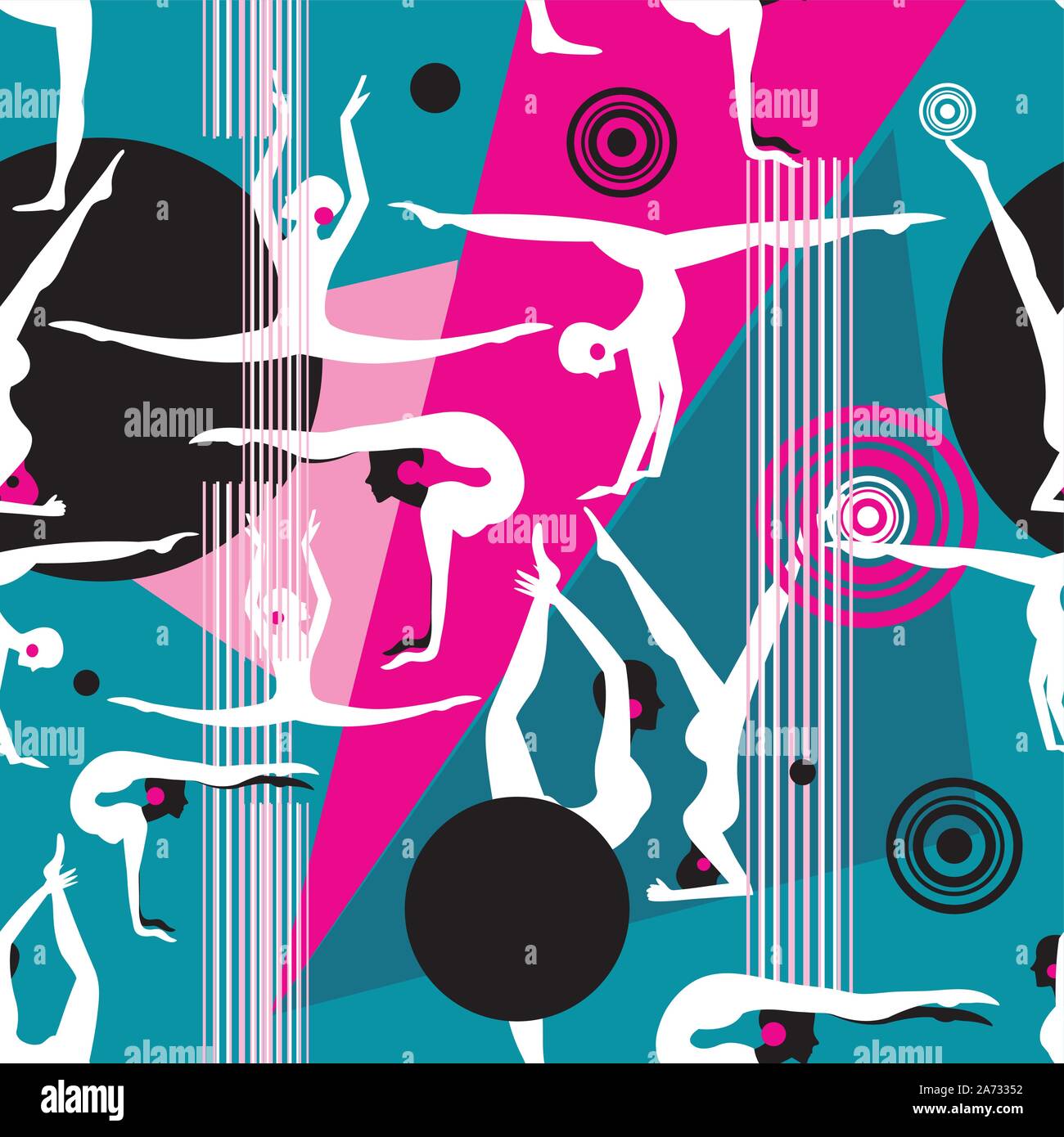 Seamless bright pattern of different gymnasts on a colored geometric ...