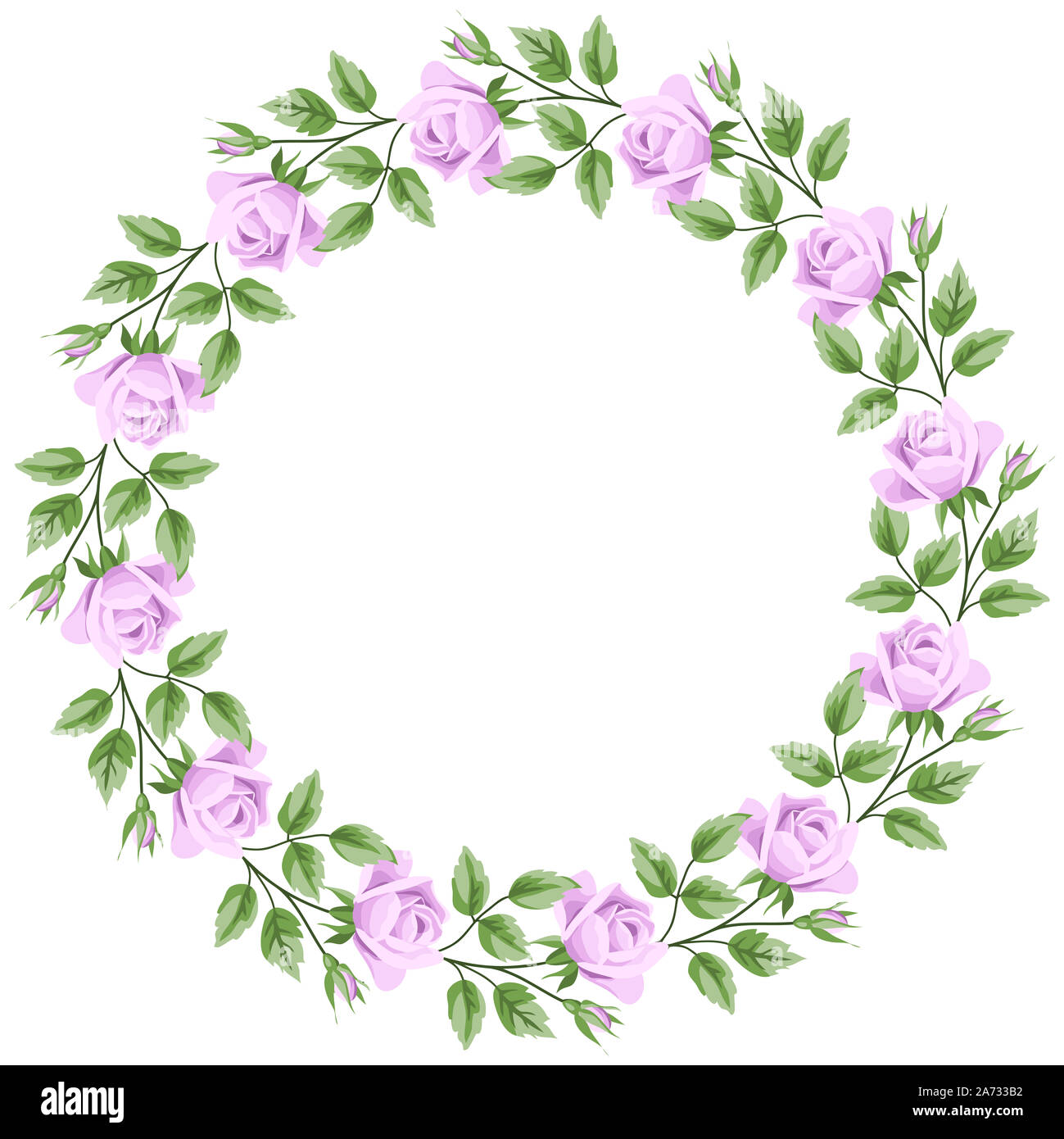 round flower frame roses pink illustration Stock Photo - Alamy