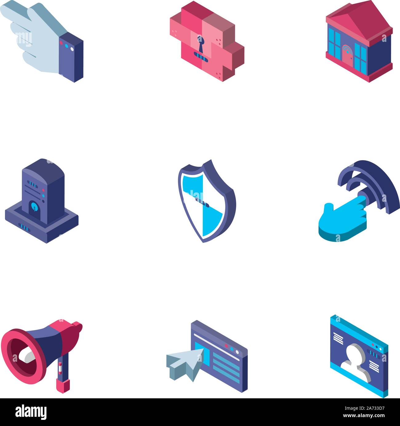 data internet technology isometric icons set vector illustration Stock ...