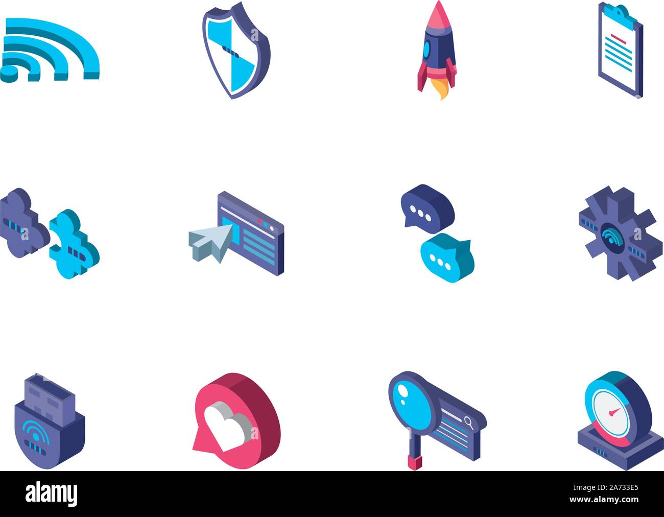 data internet technology isometric icons set vector illustration Stock ...