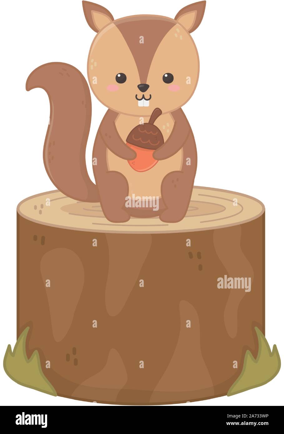 cute squirrel with acorn sitting on trunk forest hello autumn vector ...