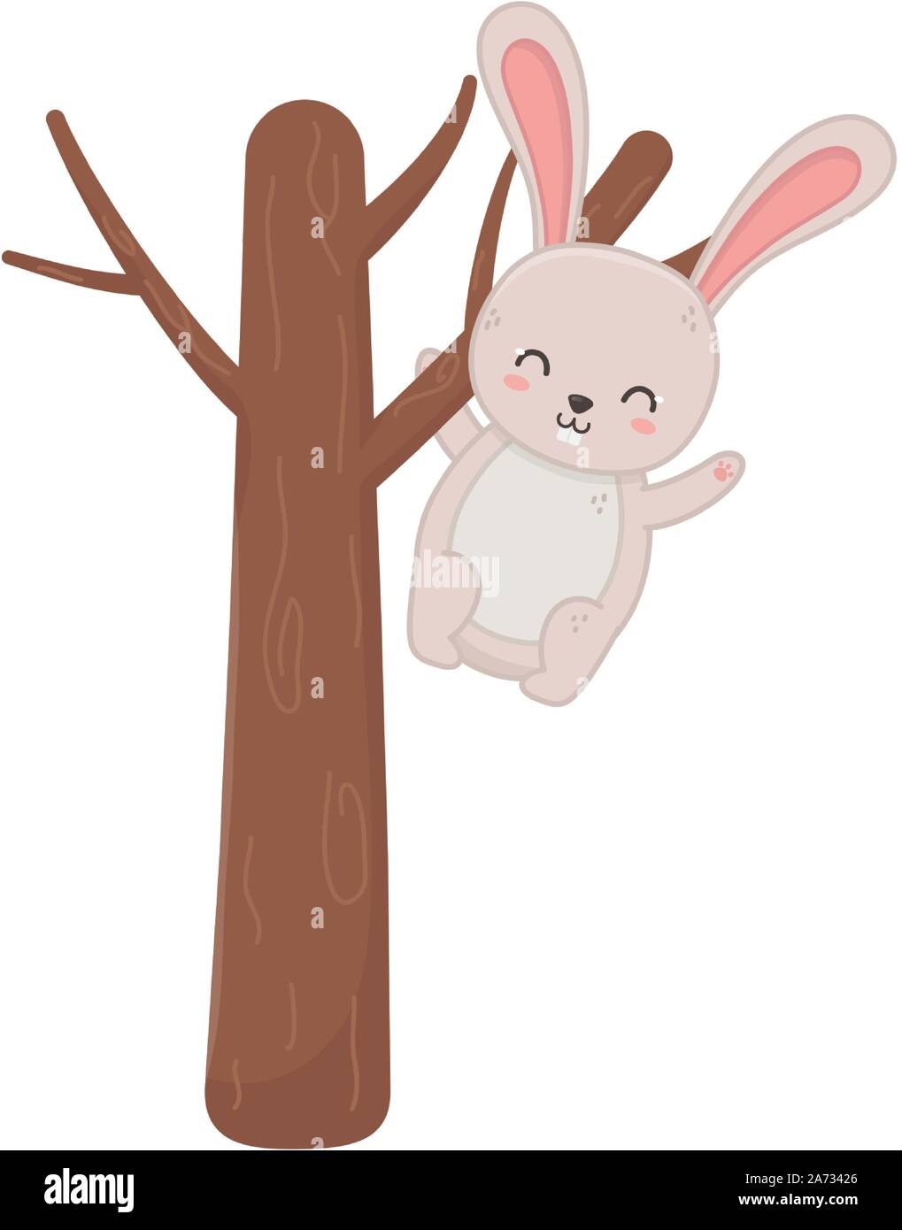 cute rabbit hanging from the tree hello autumn vector illustration ...