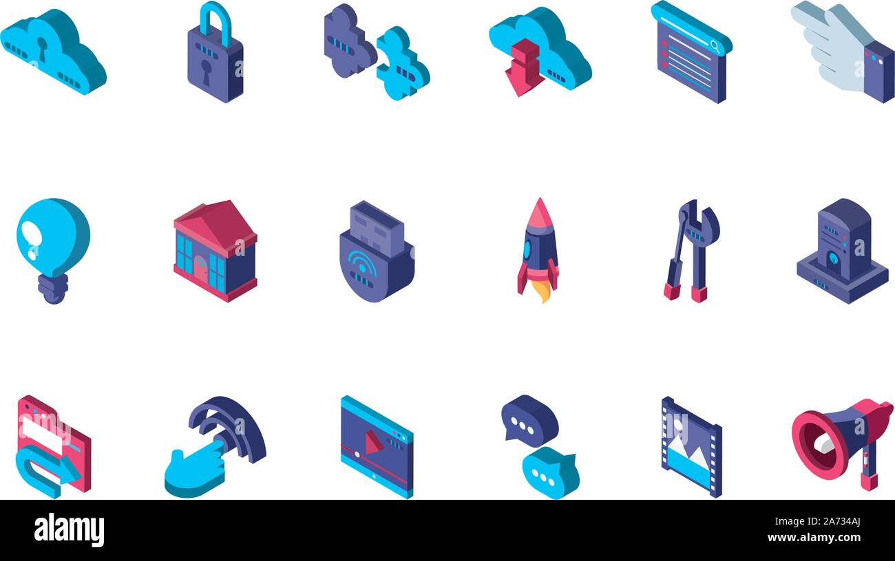 data internet technology isometric icons set vector illustration Stock ...