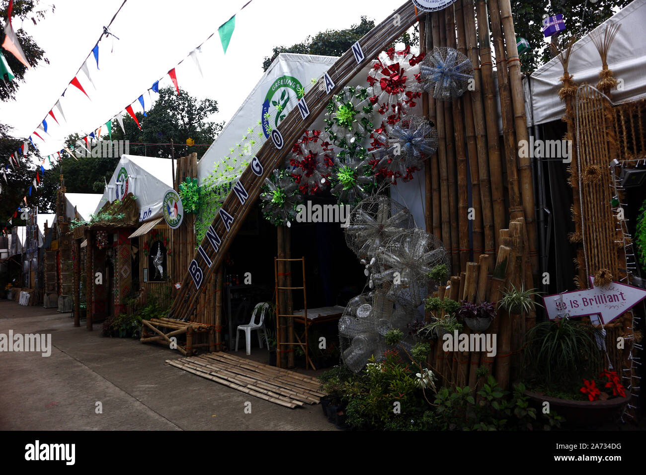 ANTIPOLO CITY, PHILIPPINES – OCTOBER 28, 2019: Facade of display booths ...
