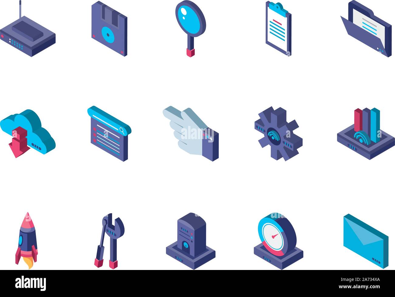 data internet technology isometric icons set vector illustration Stock ...