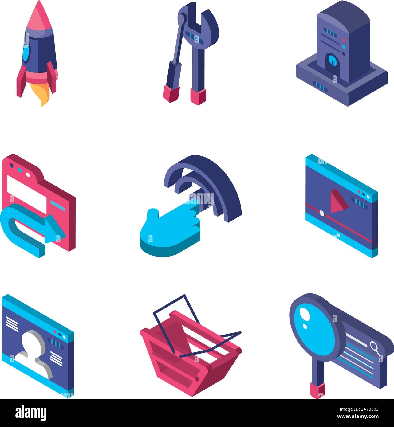 data internet technology isometric icons set vector illustration Stock ...