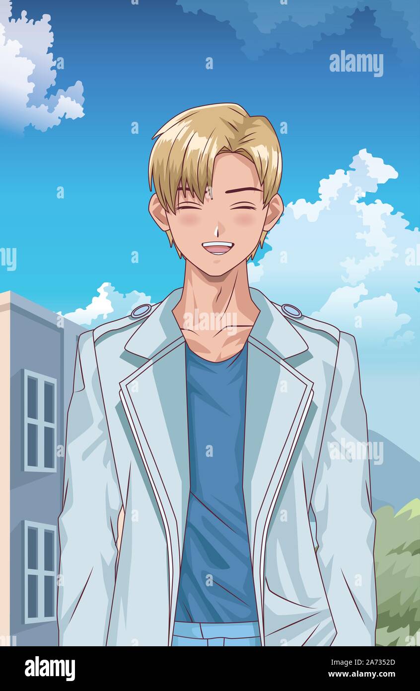 young blond boy hentai style character outdoor scene Stock Vector Image ...