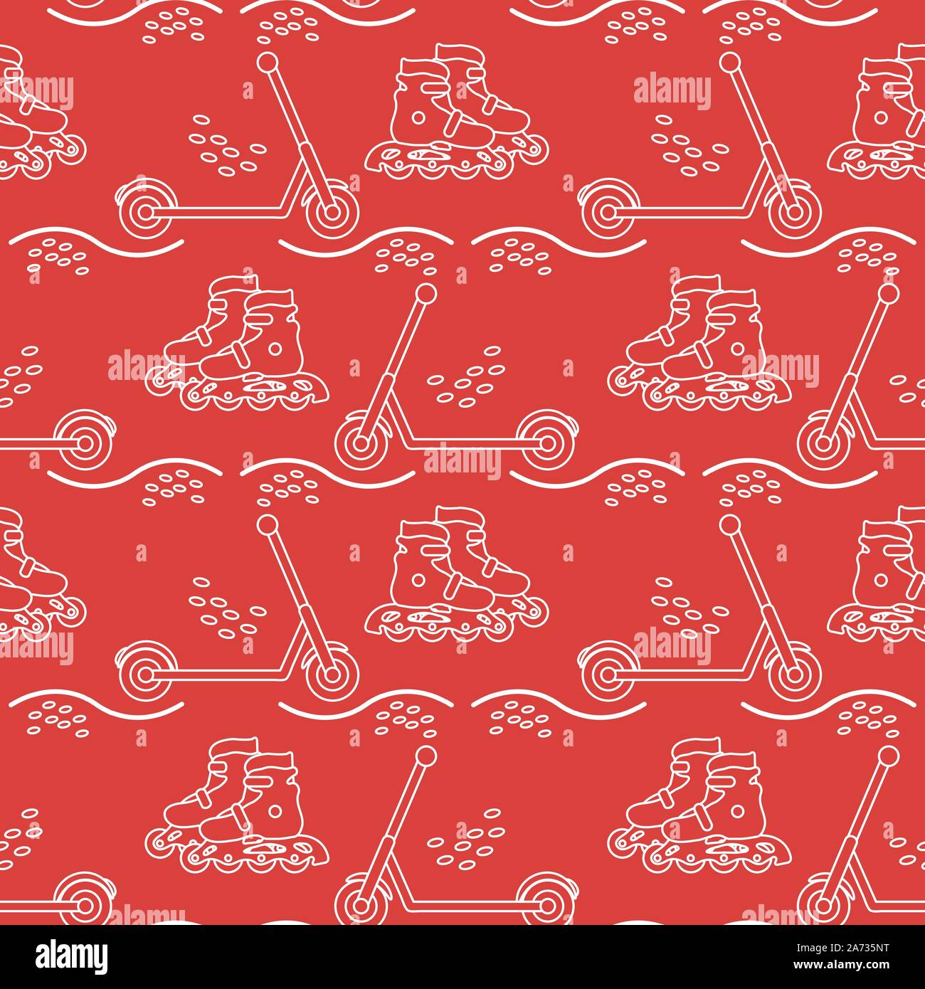 Vector seamless pattern with rollers, kick scooter. Athletic, healthy ...