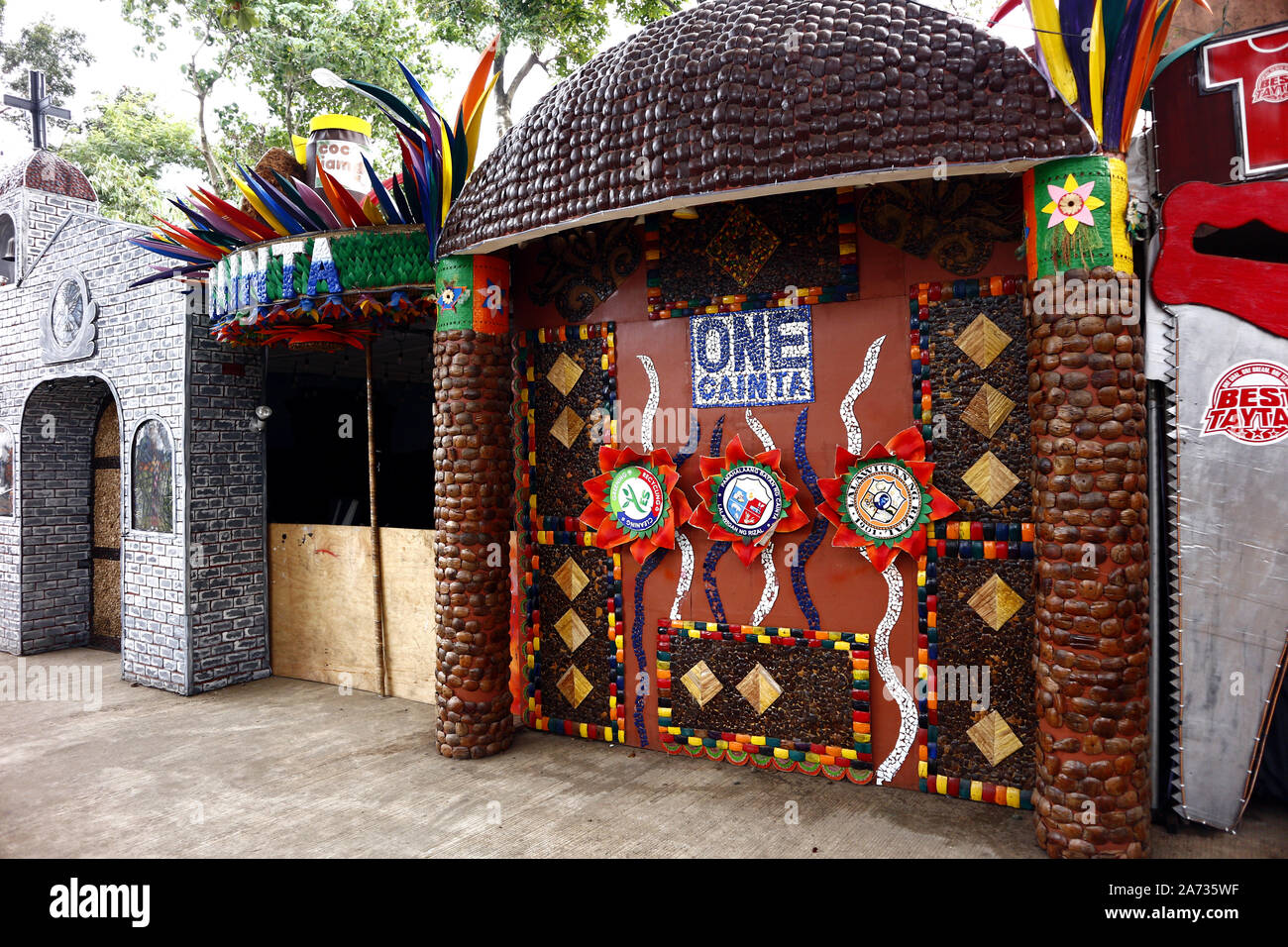 ANTIPOLO CITY, PHILIPPINES – OCTOBER 28, 2019: Facade of display booths ...