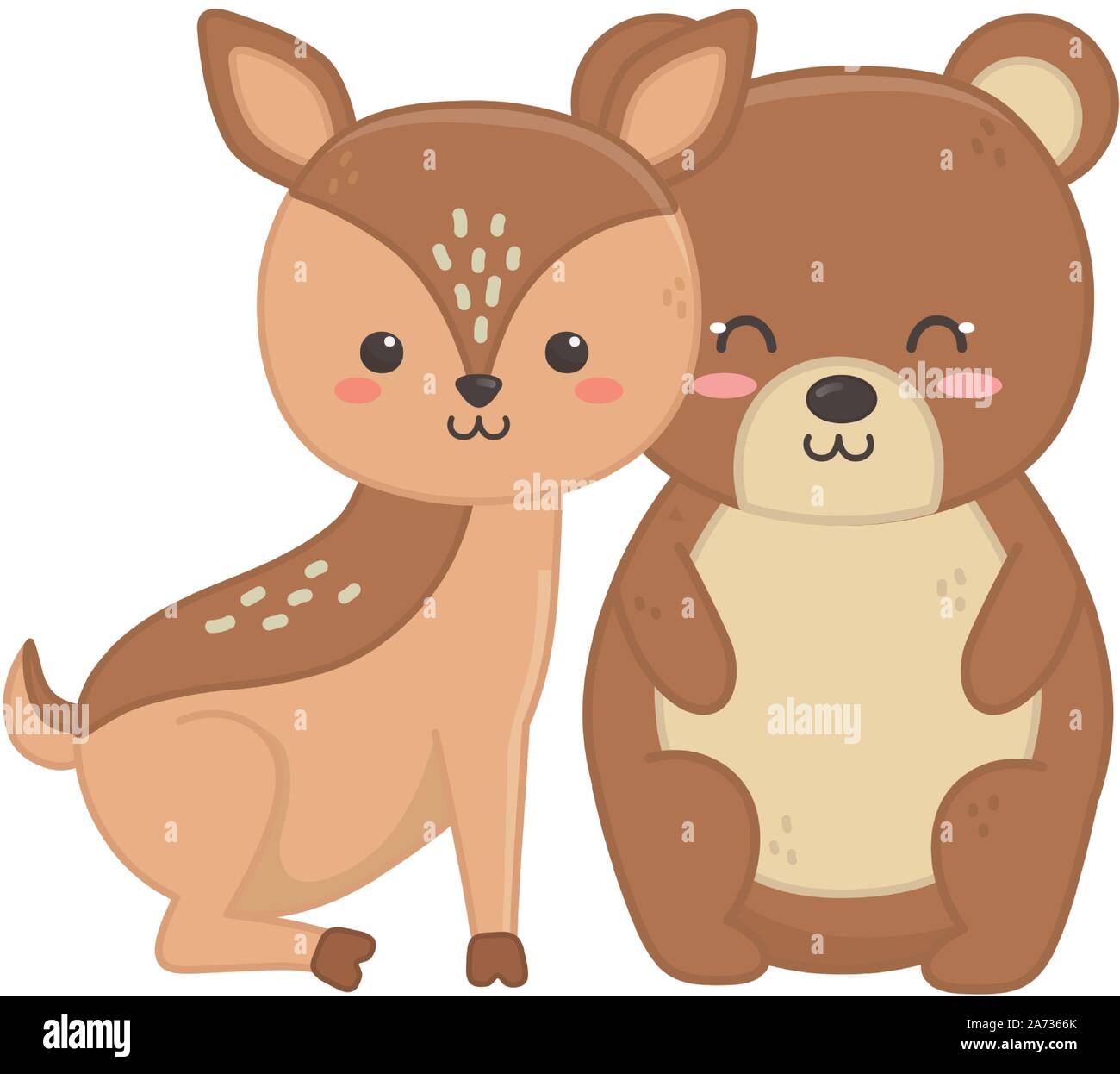 little cute bear and deer cartoon animals vector illustration Stock ...