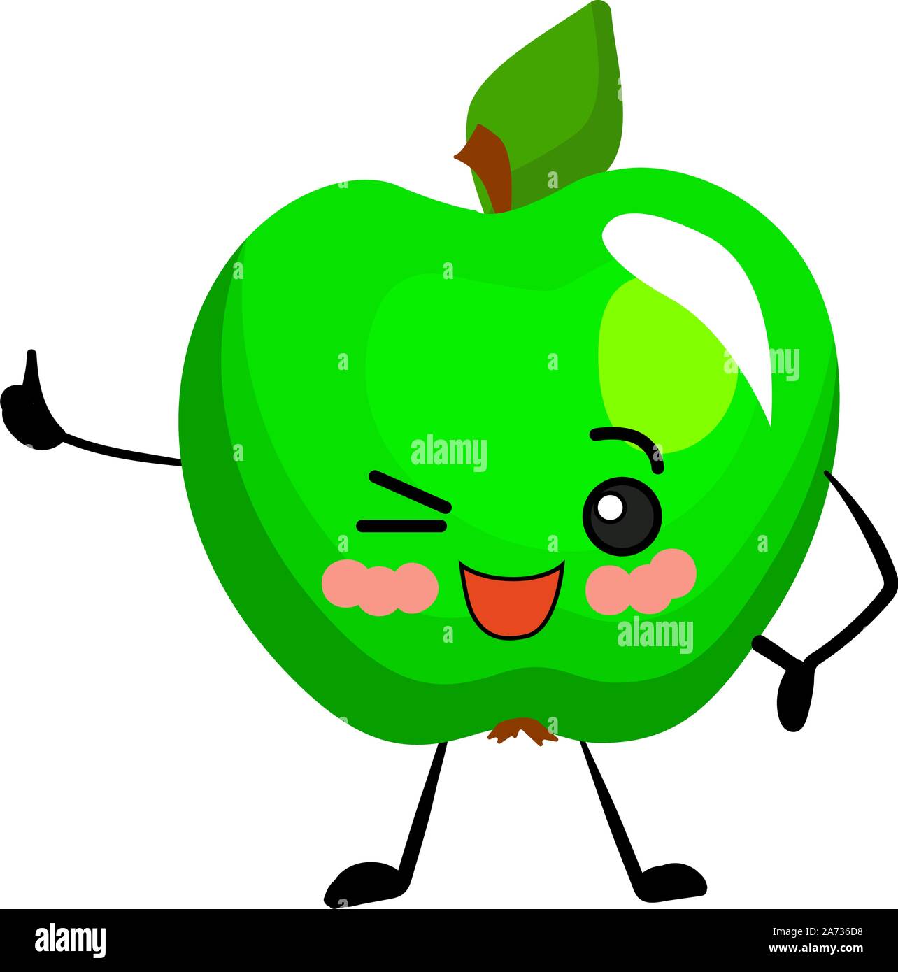 Apple character. Green color. Fruit on a white background isolated ...