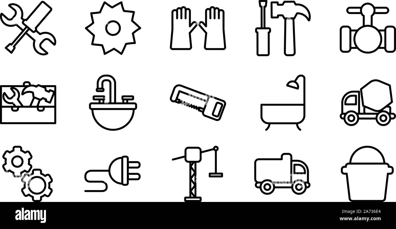 Construction icon set design, Work repair reconstruction industry build ...