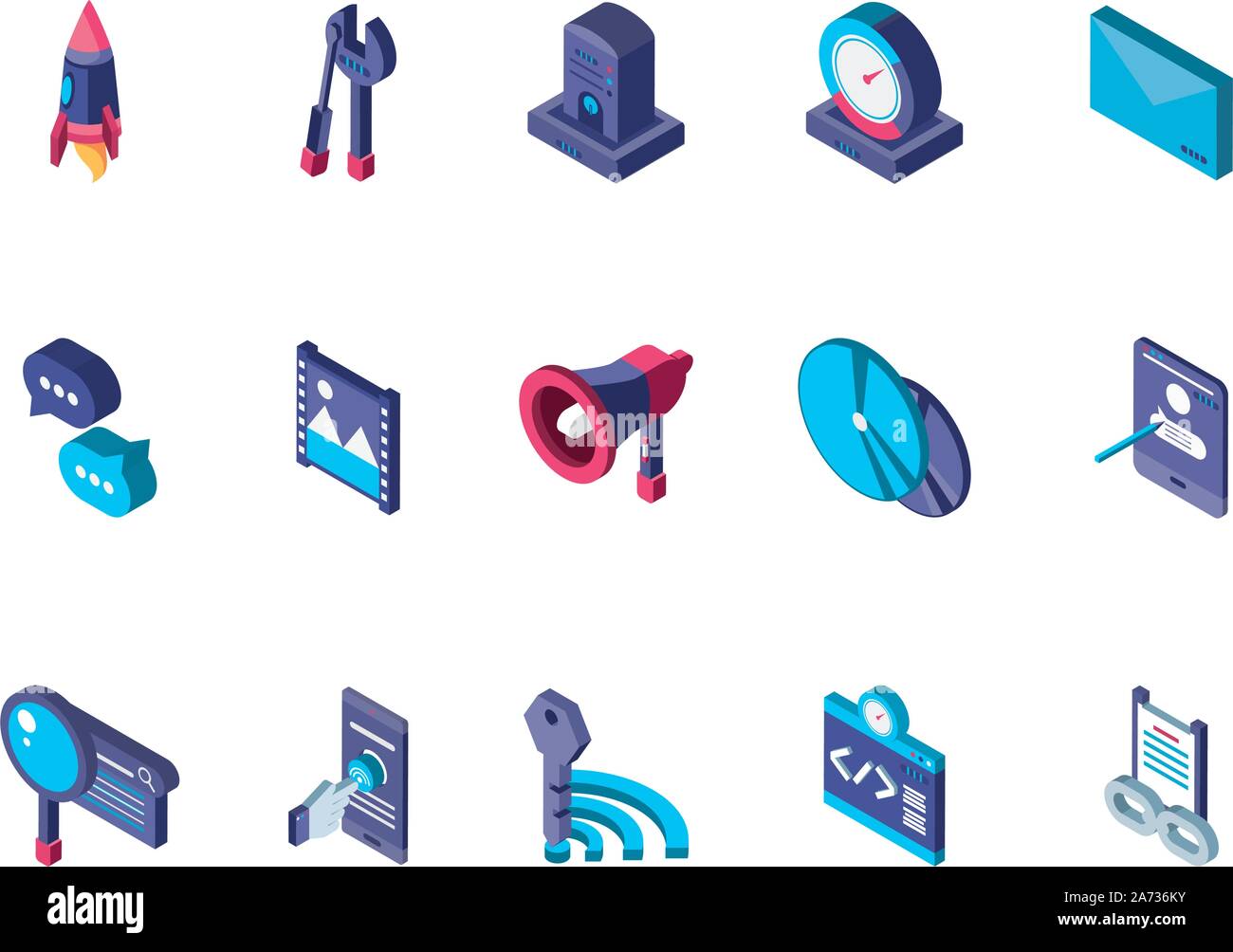 data internet technology isometric icons set vector illustration Stock ...