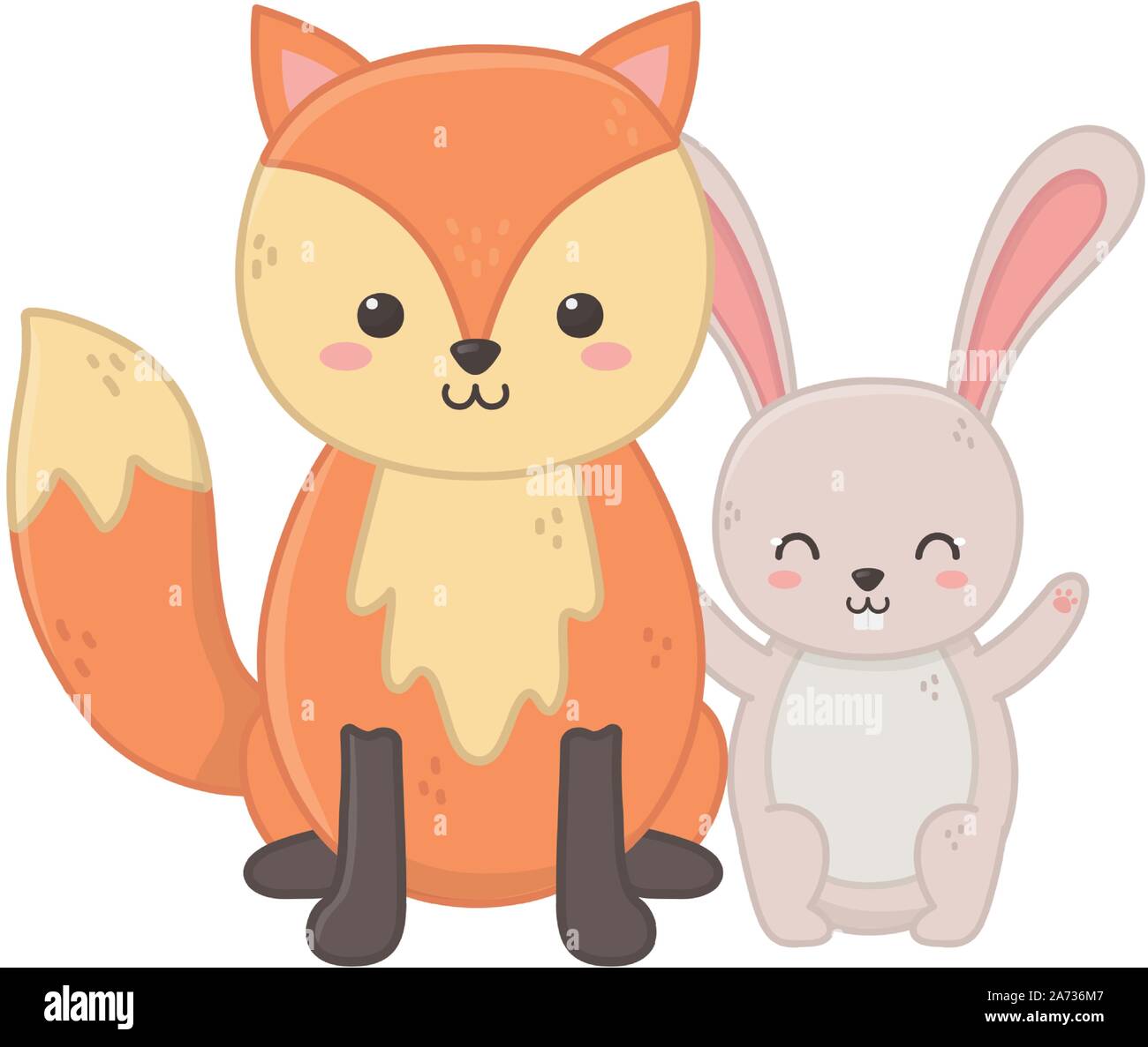 funny little cute fox and rabbit animals vector illustration Stock ...