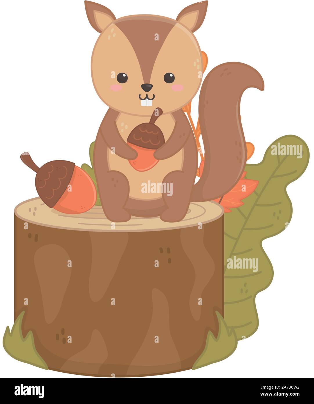 cute squirrel with acorns stump foliage hello autumn vector ...
