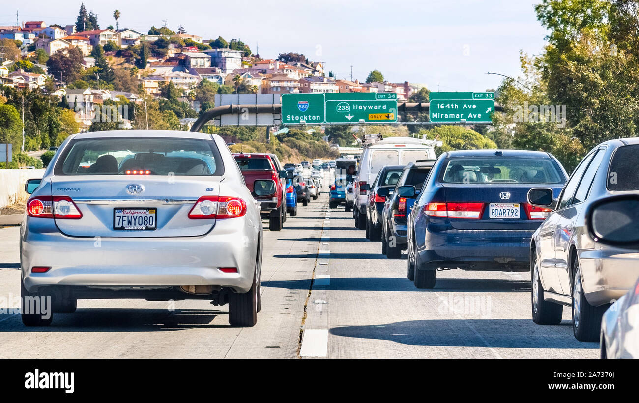 Oct 10, 2019 Hayward / CA / USA - Heavy traffic on one of the freeways ...