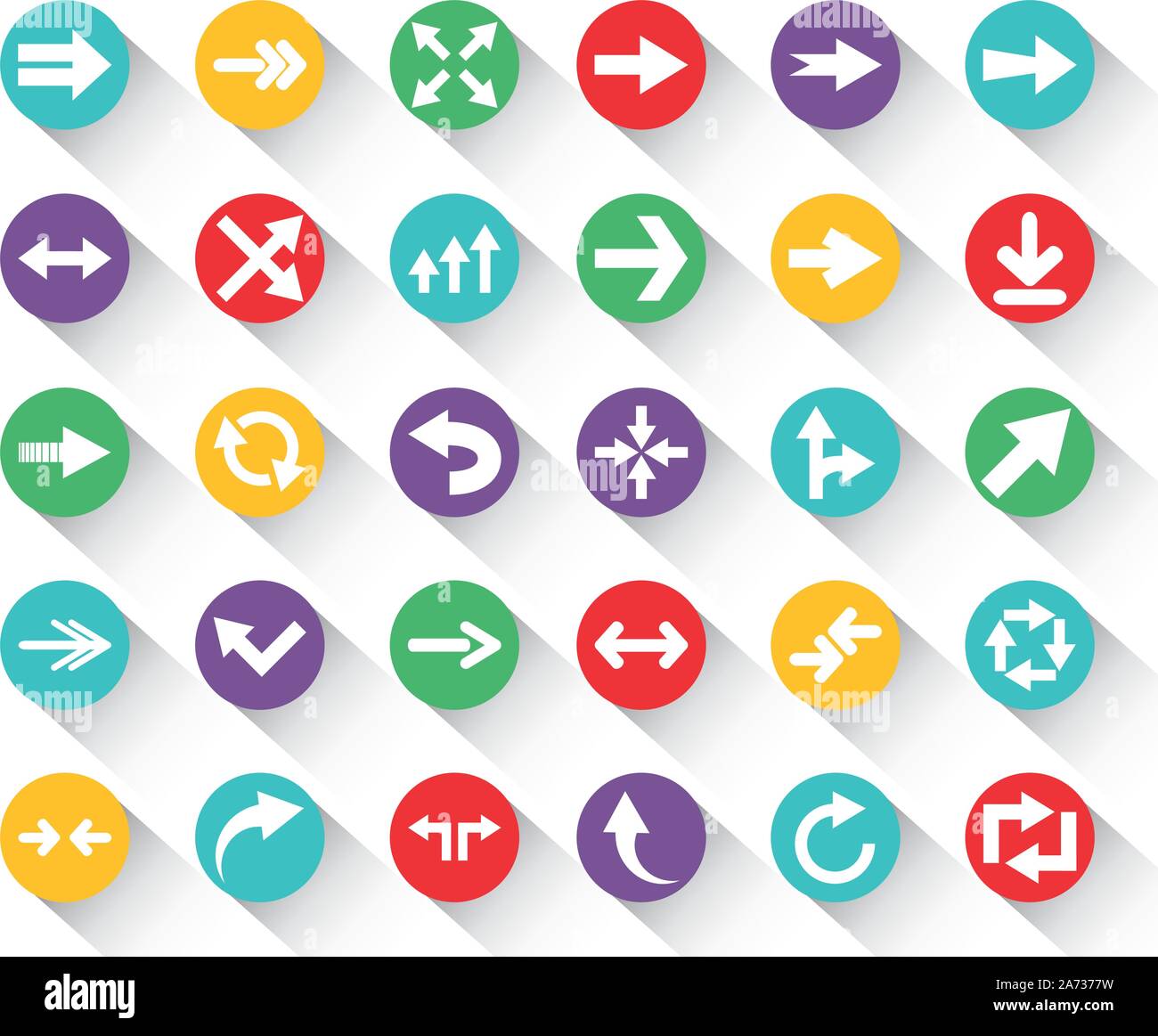 set of round block color arrows icons with shadow vector illustration ...