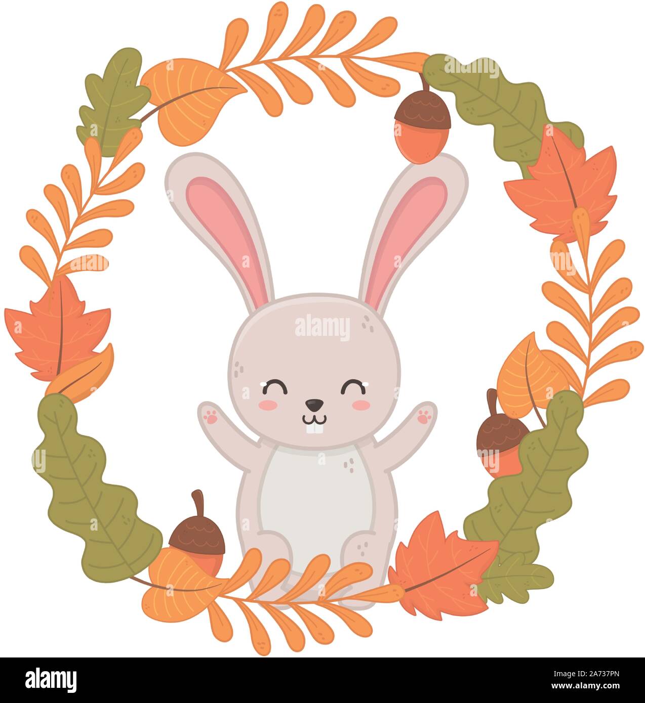 rabbit leaves wreath acorns foliage foliage hello autumn vector ...