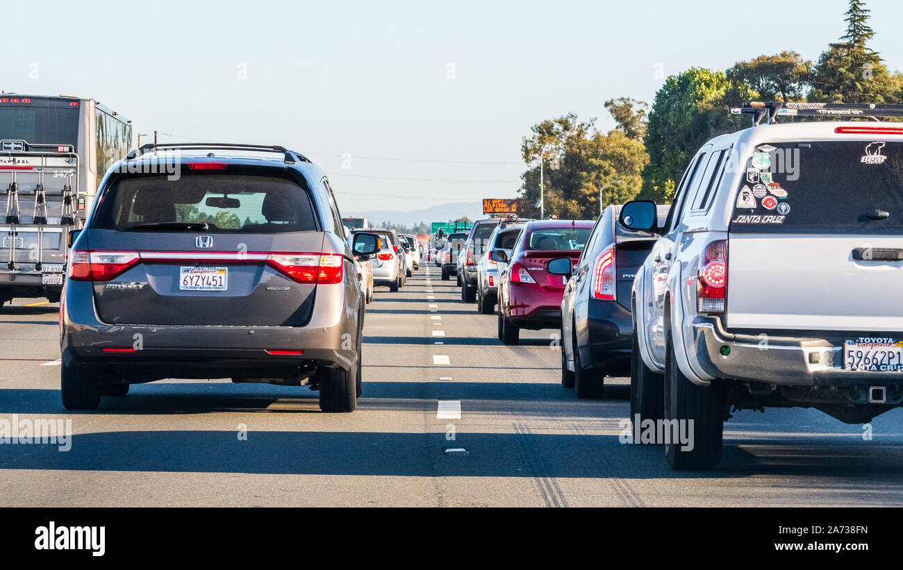 Oct 24, 2019 Mountain View / CA / USA - Heavy traffic on one of the ...