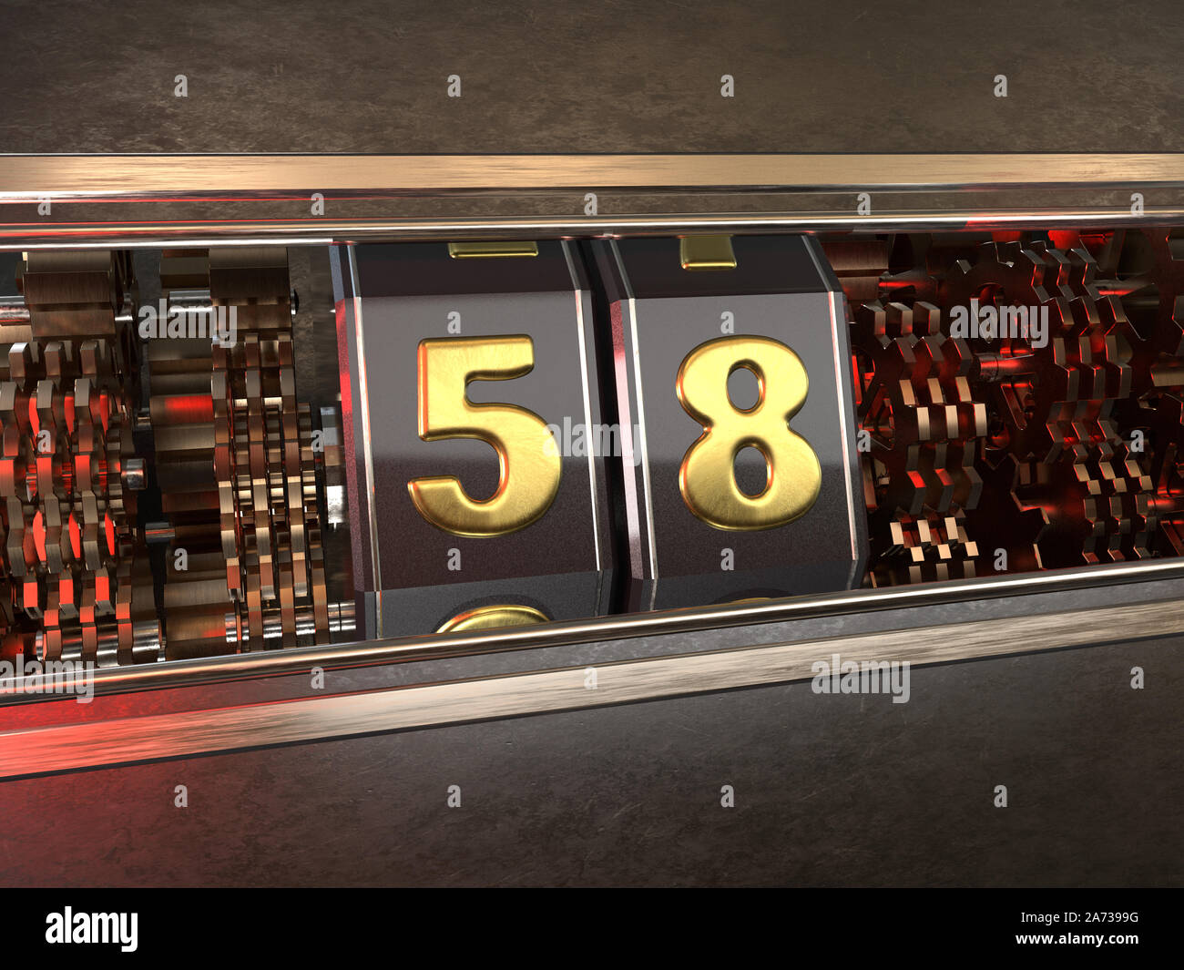 number 58 (number fifty-eight) style of slot machine. 3D illustration ...