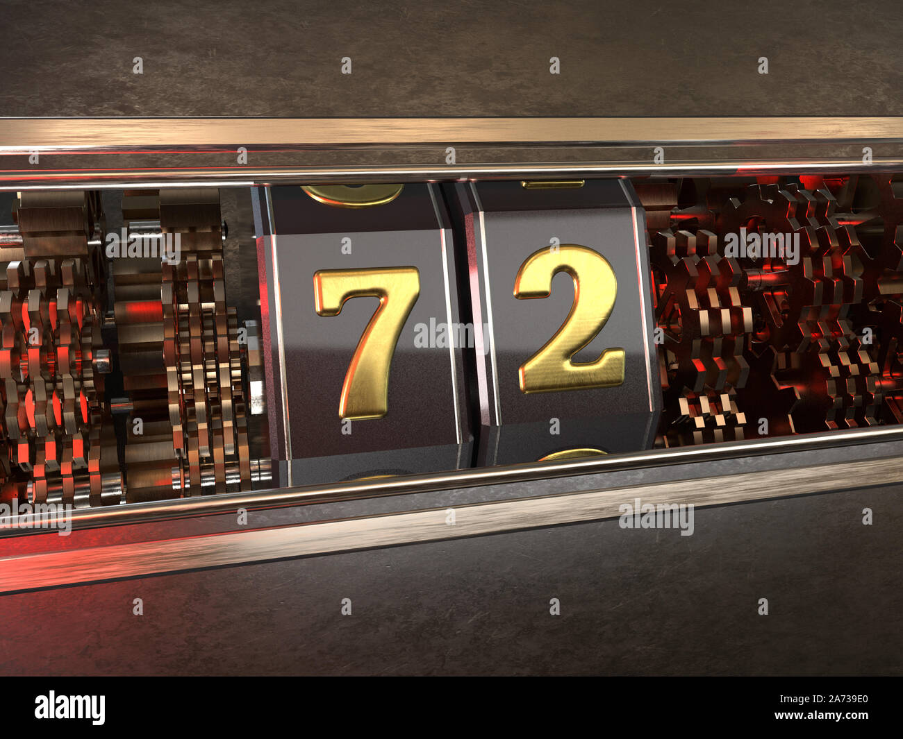 number 72 (number seventy-two) style of slot machine. 3D illustration ...