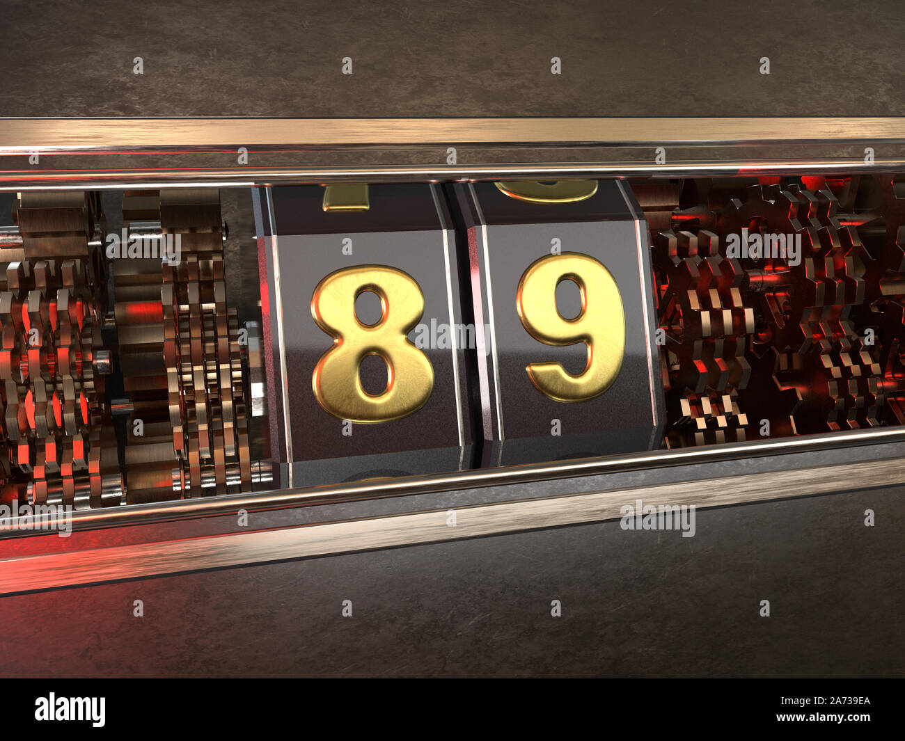 number 89 (number eighty-nine) style of slot machine. 3D illustration ...