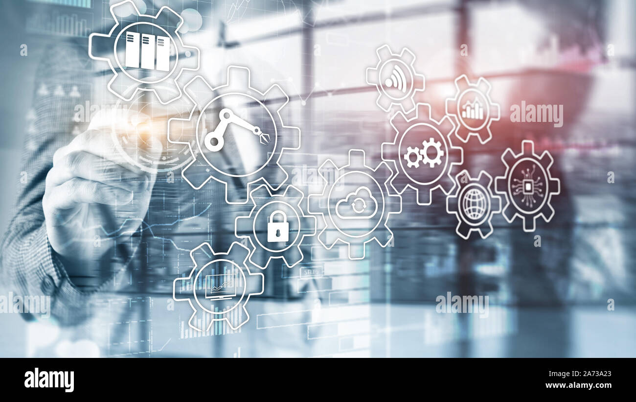 Technology innovation and process automation. Smart industry 4.0 Stock ...