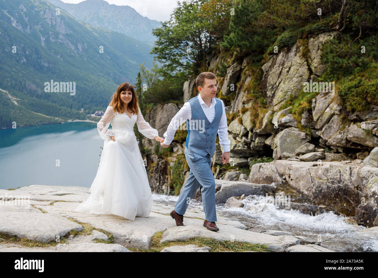Bride alone happy outdoors hi-res stock photography and images - Alamy