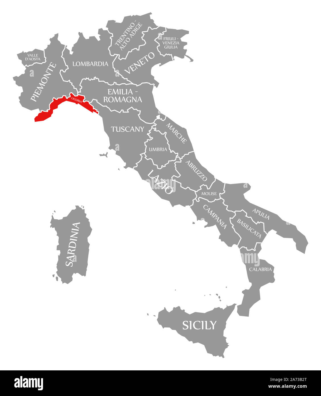 Liguria red highlighted in map of Italy Stock Photo - Alamy