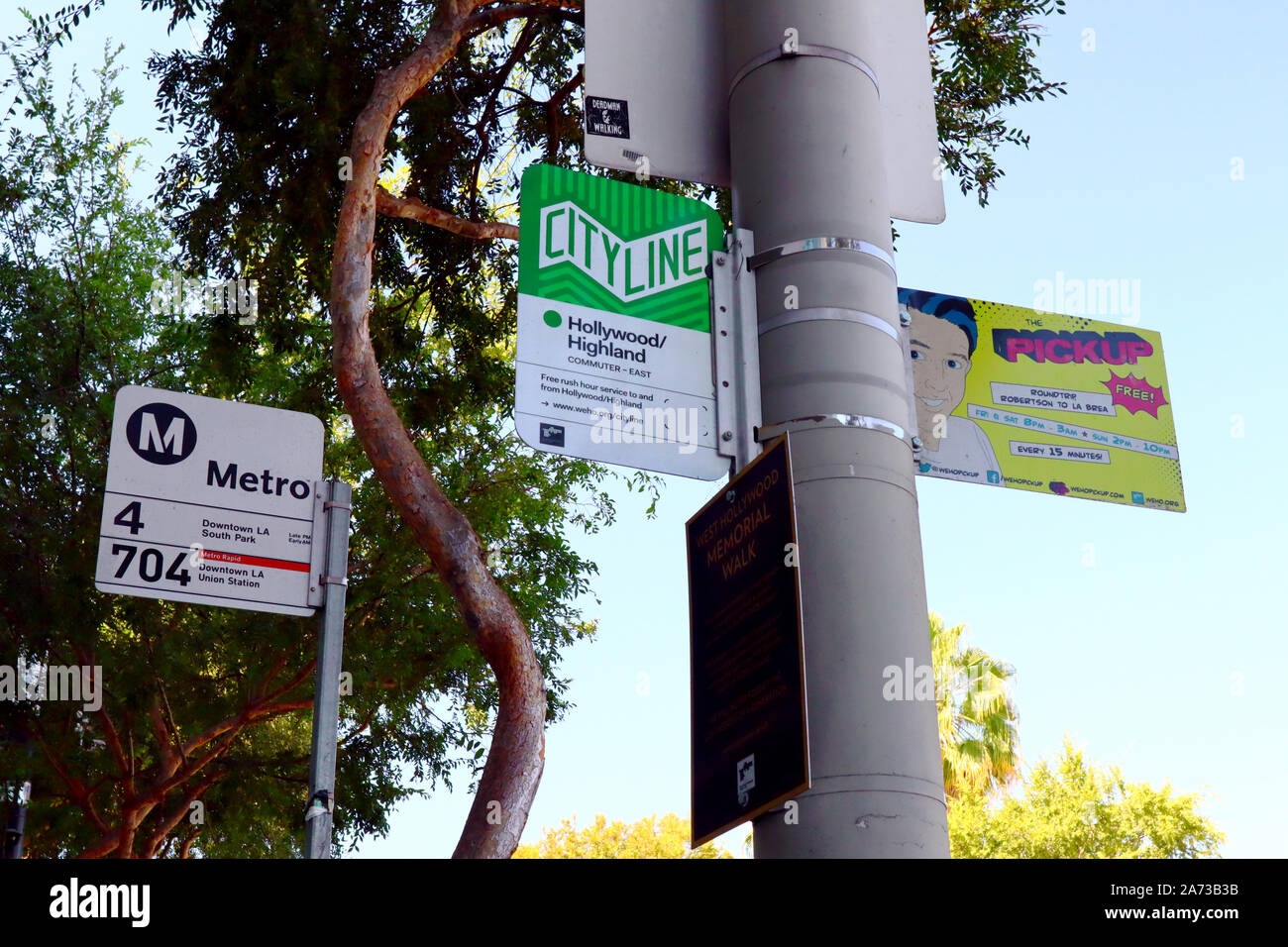 LA Metro and Cityline Bus Stop signs on Santa Monica Blvd, West ...